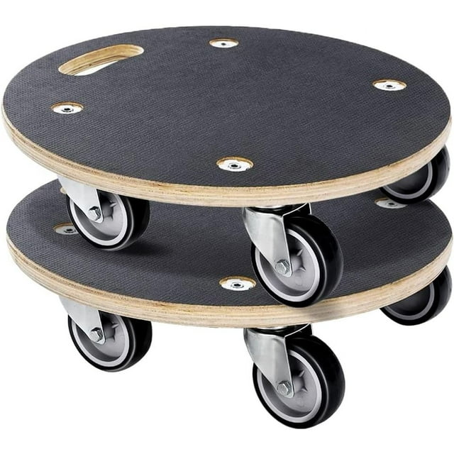 2Pcs 15-Inch Round Wood Platform Dolly, 550-lb Load Capacity, Heavy ...