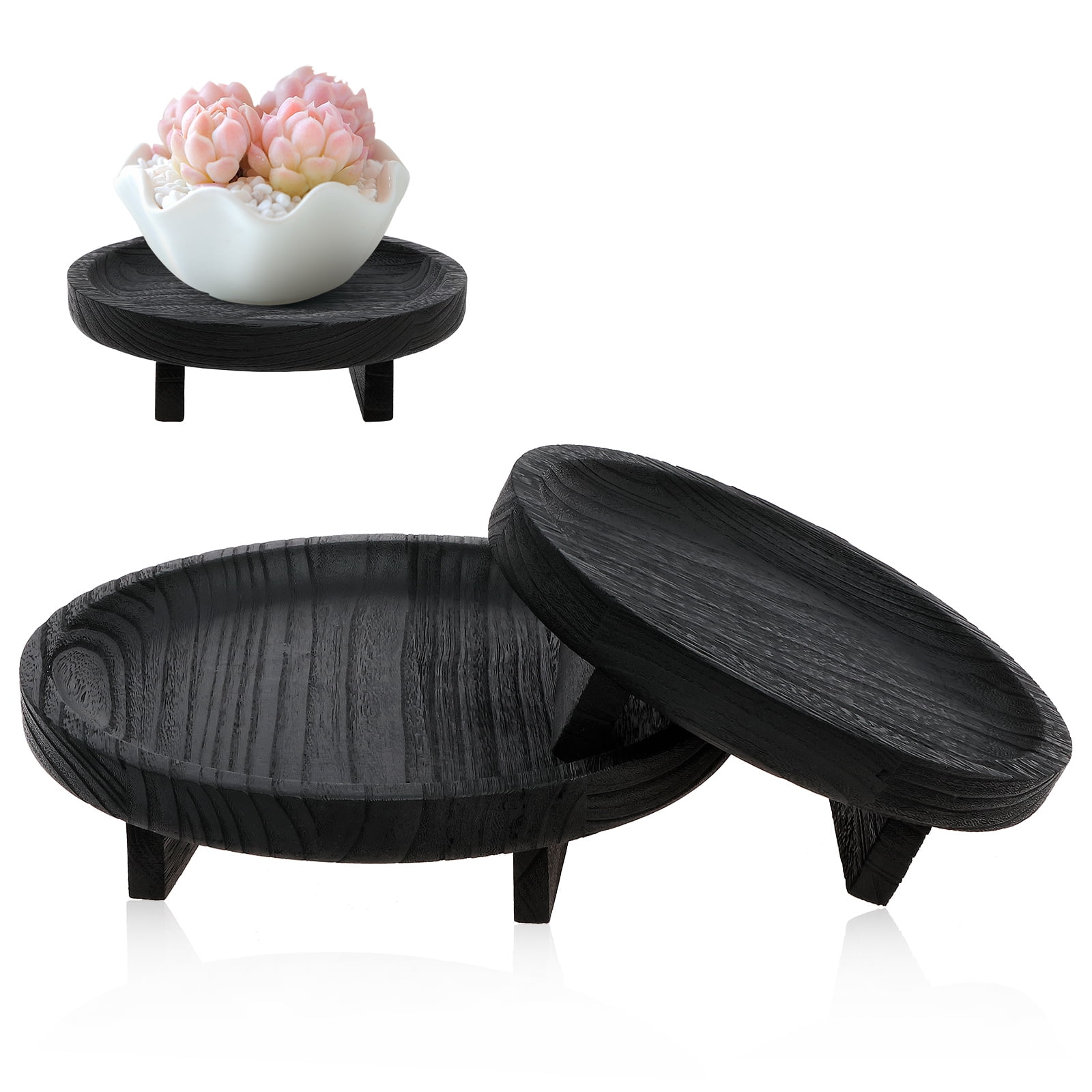 2Pcs Round Wooden Risers Decorative Wood Pedestal Stand Soap Tray ...