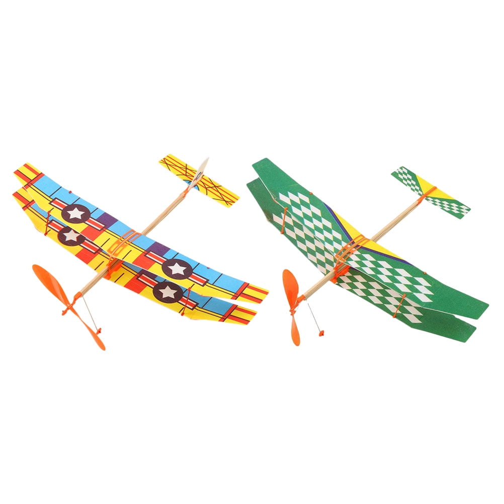 2Pcs Rubber Band Powered Airplane Model Biplane Toys for Kids (Random ...