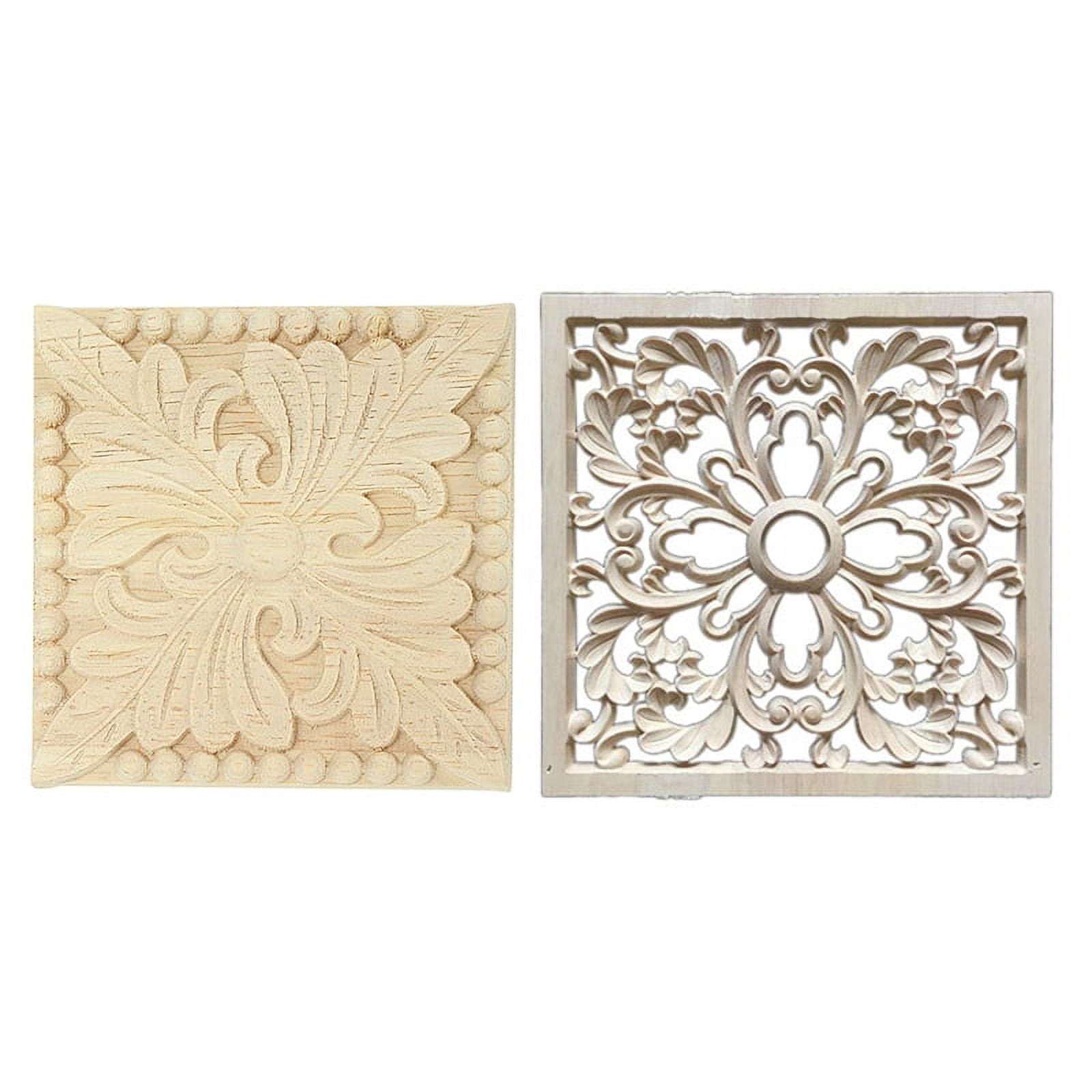 2Pcs Rubber Wood Carved Floral Decal Craft Onlay Applique Furniture DIY ...