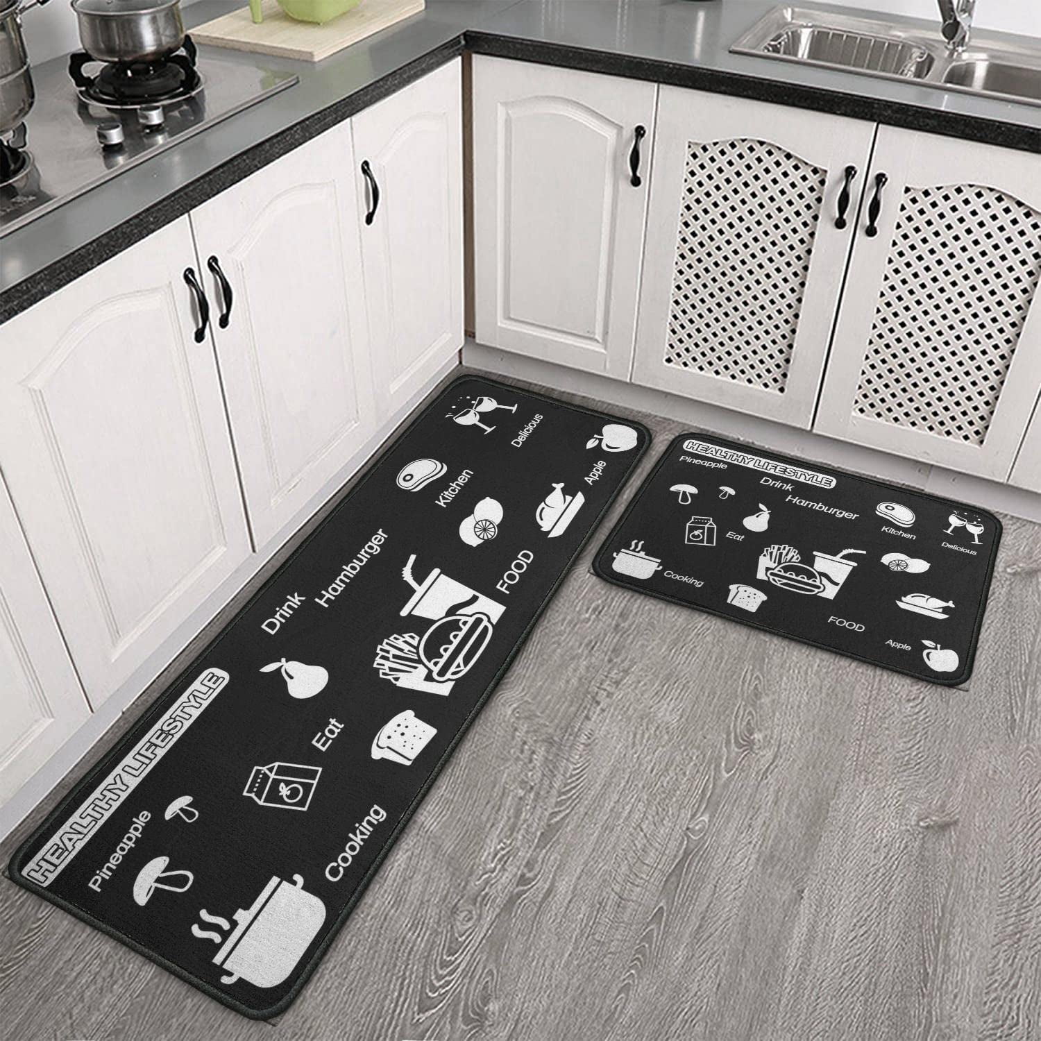 2Pcs Rug Kitchen Non Slip Set Kitchen Floor Mats for Farmhouse Non Slip ...