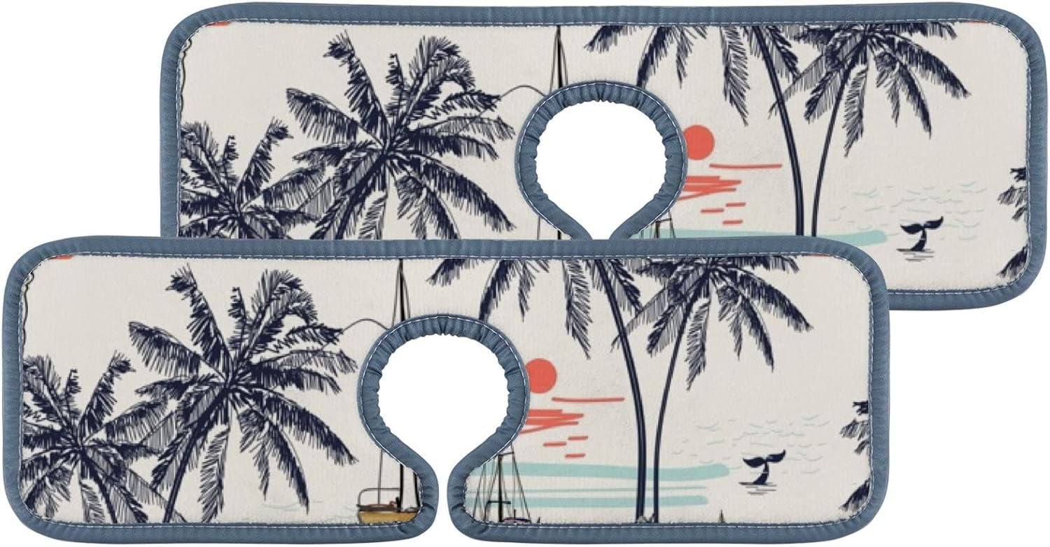 2Pcs SKYSONIC Faucet Absorbent MatTropical Coconut Palm Trees Washable ...