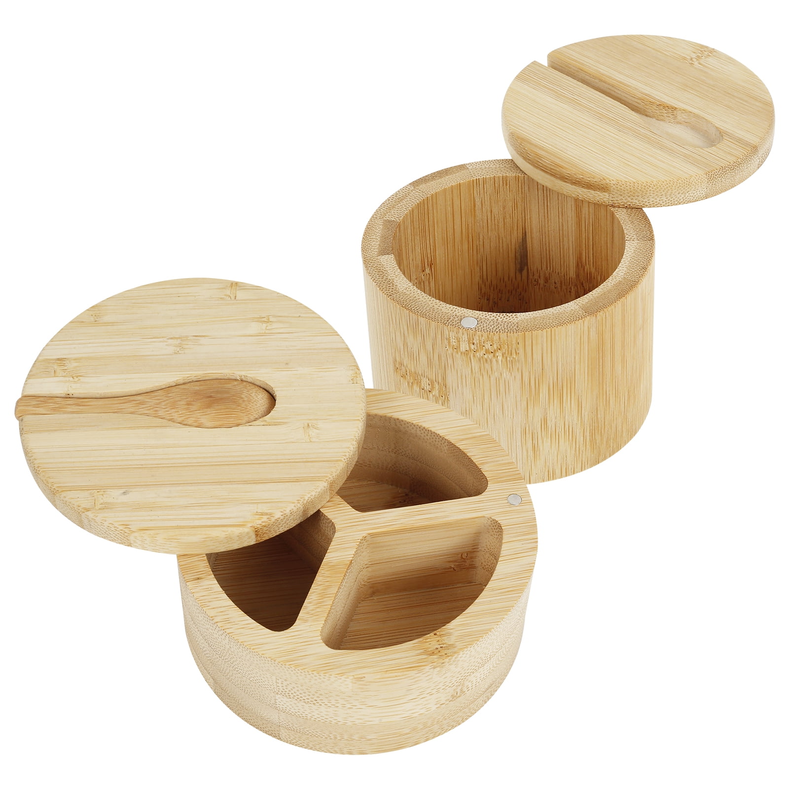 2Pcs Salt Cellar with Swivel Lid Wood Salt and Spice Box Elegant Salt ...