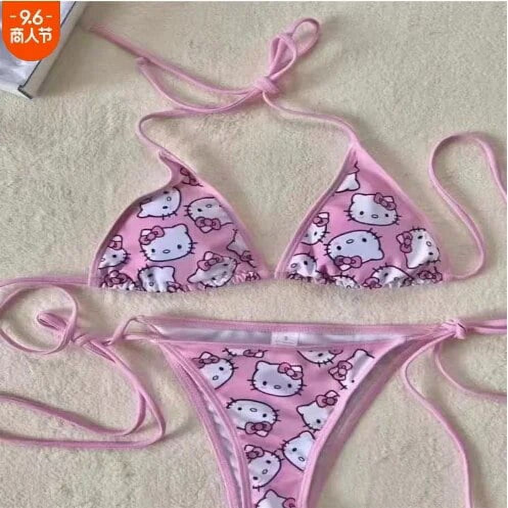 2pcs Sanrio Hello Kitty Bikini Set Cute Cartoon Y2k Summer Beach Soft