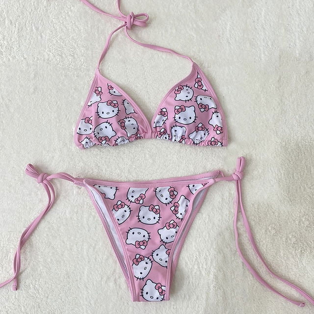 2pcs Sanrio Kuromi Bikini Set Cute Cartoon Y2k Summer Beach Soft Side