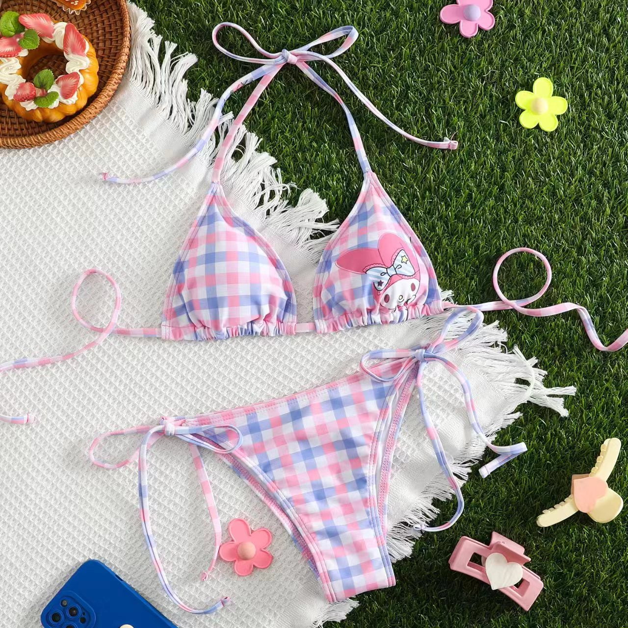 2Pcs Sanrio Melodys Bikini Set Cute Cartoon Y2K Summer Beach Soft Side ...