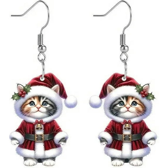 2Pcs Santa Cat Christmas Earrings - Cute Holiday Santa Cat Jewelry ...