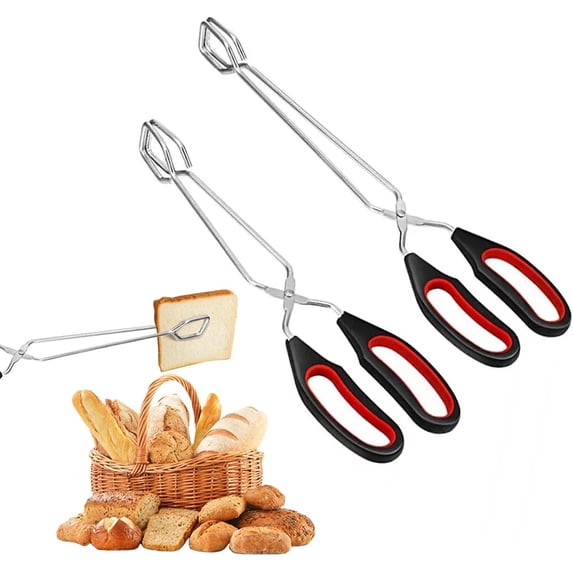 2Pcs Scissor Tong, Stainless Steel Kitchen Tongs with No-n-Slip ...
