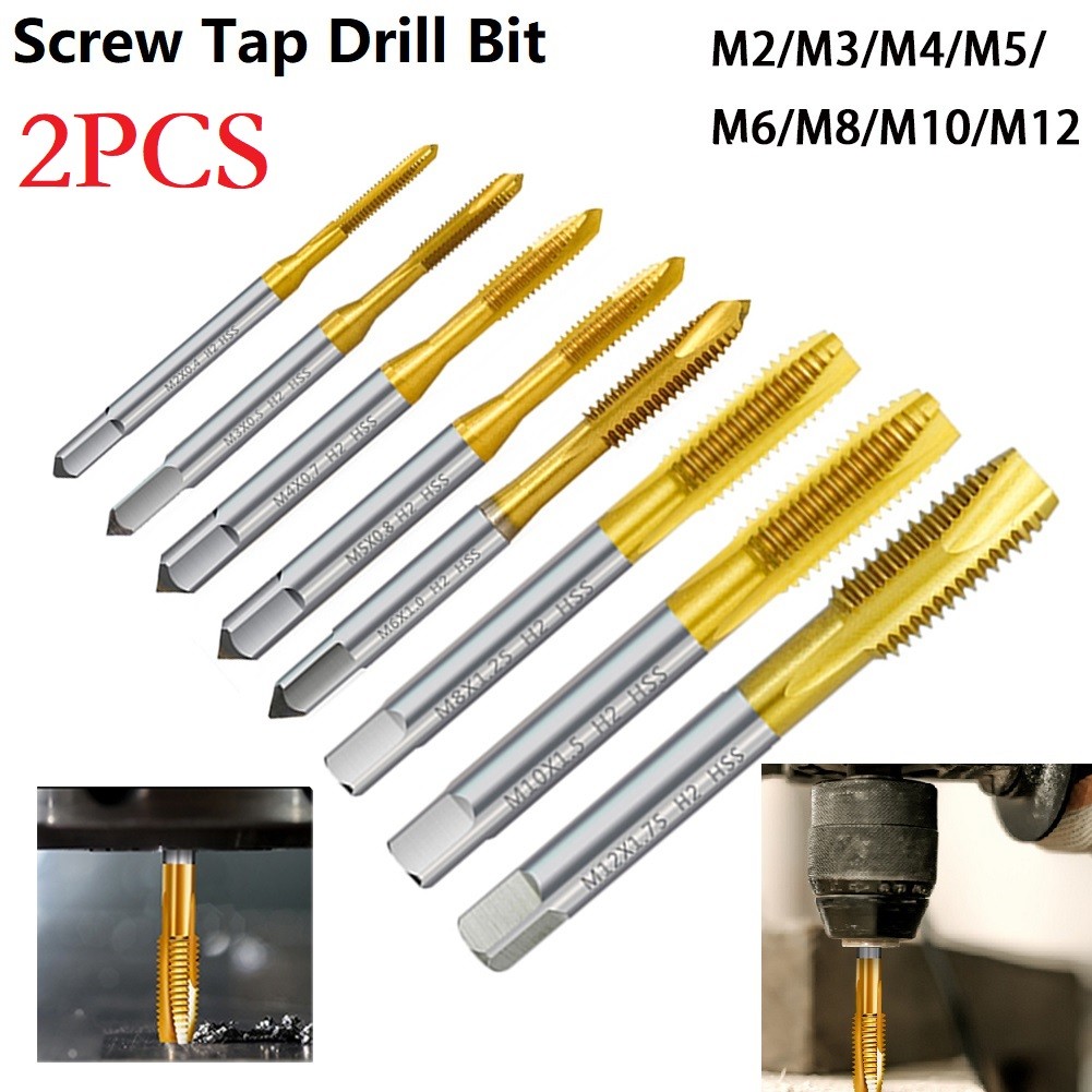 2Pcs Screw Thread Tap Drill Bit M2-Metric-Straight Flute Coating Tap ...