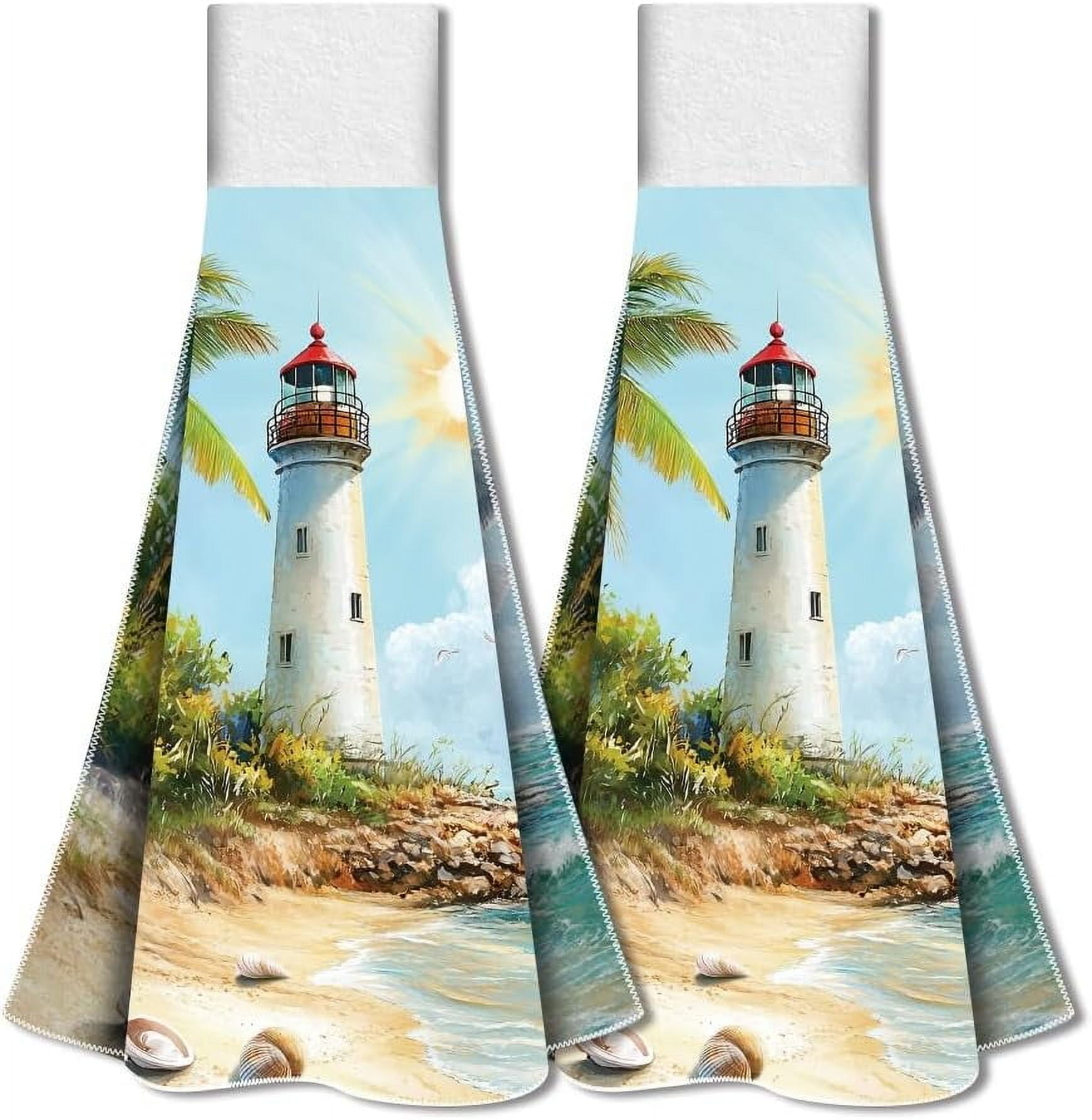 2Pcs Sea Beach Hand Towels with Hanging Loop Ocean Lighthouse Hanging ...
