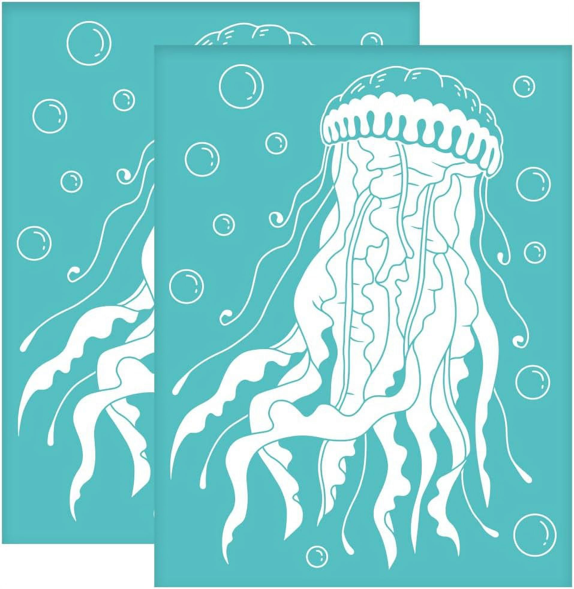 2Pcs Self-Adhesive Silk Screen Printing Stencil Jellyfish Pattern Silk ...