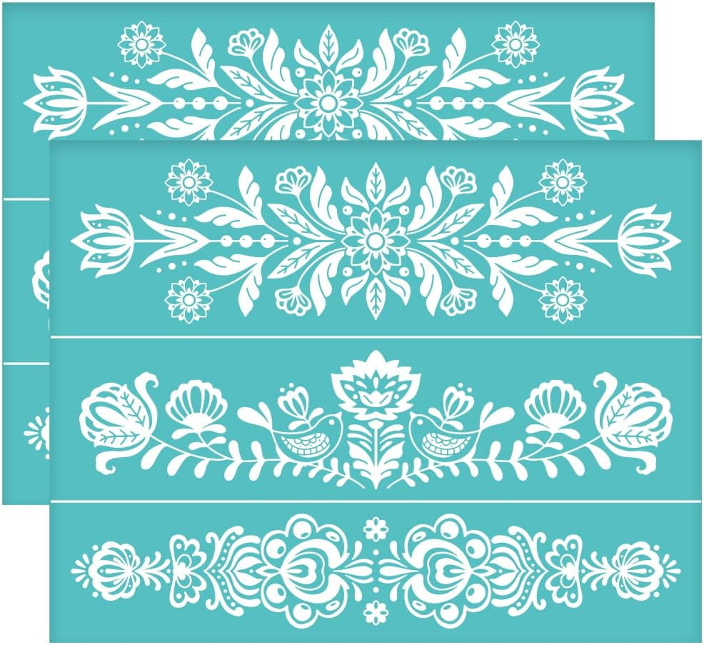 2Pcs Self-Adhesive Silk Screen Printing Stencil Plants Pattern Mesh ...