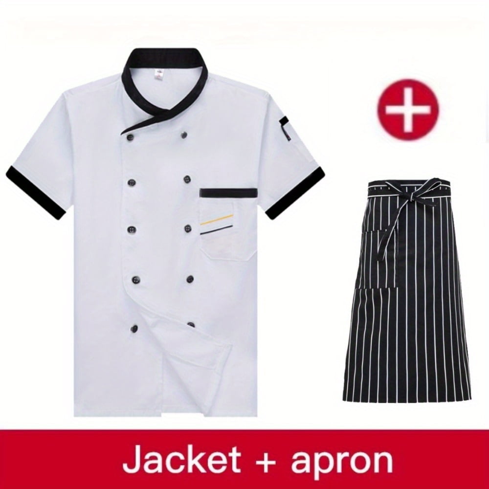 2Pcs Set with Apron Chef Uniform Short-sleeved Catering Hotel Work ...