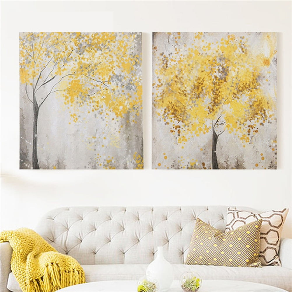 2Pcs/Set Autumn Tree Wall Art Canvas,Fall Gold Leaves Modern Minimalist ...
