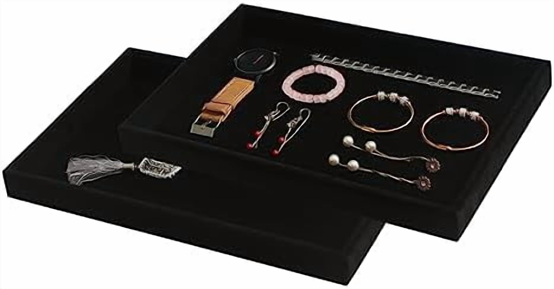 2Pcs/Set Black Velvet Stackable Jewerlry Organizer Tray Velvet Blank ...