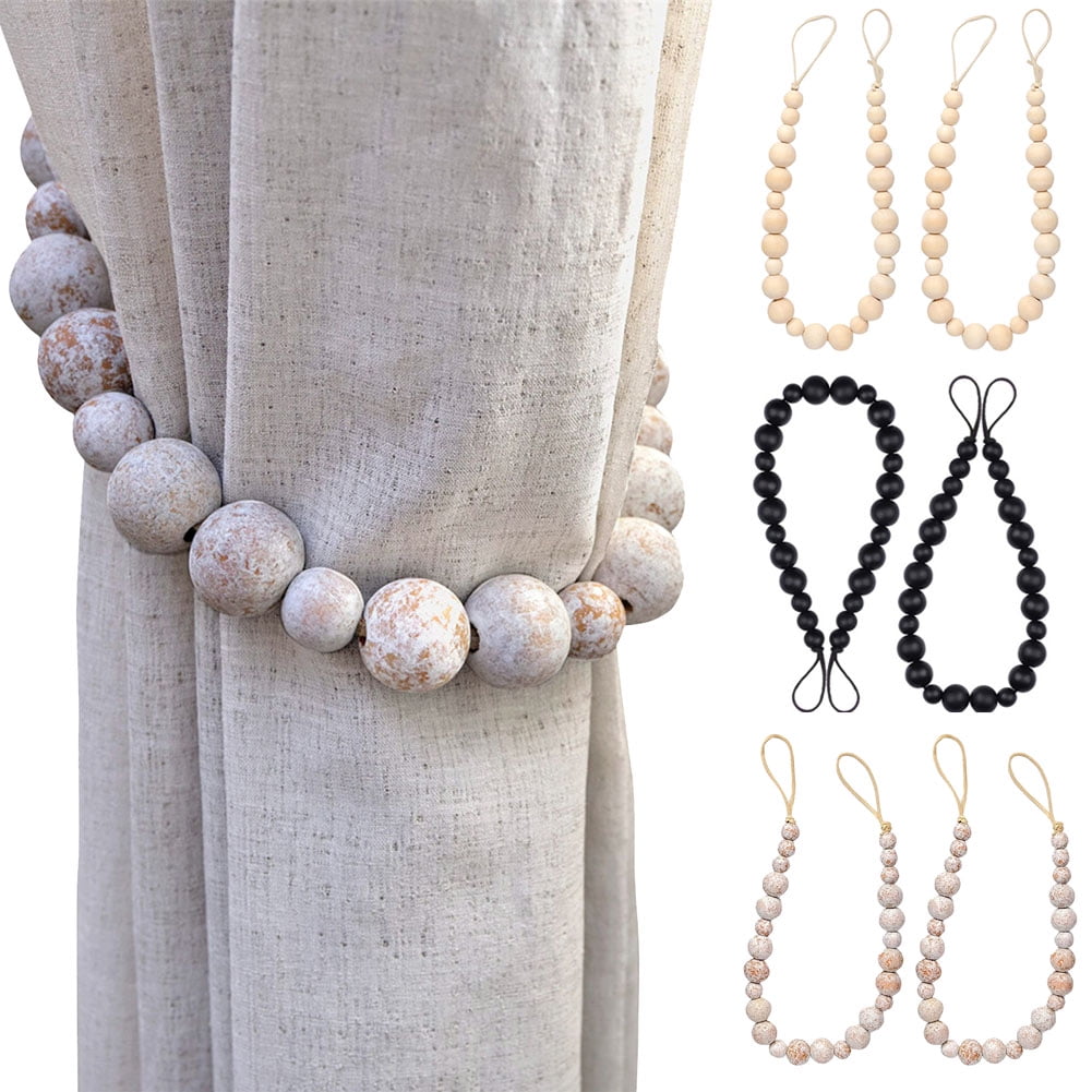 2Pcs/Set Curtain Tiebacks,Wood Beads Curtain Holdbacks,Outdoor ...