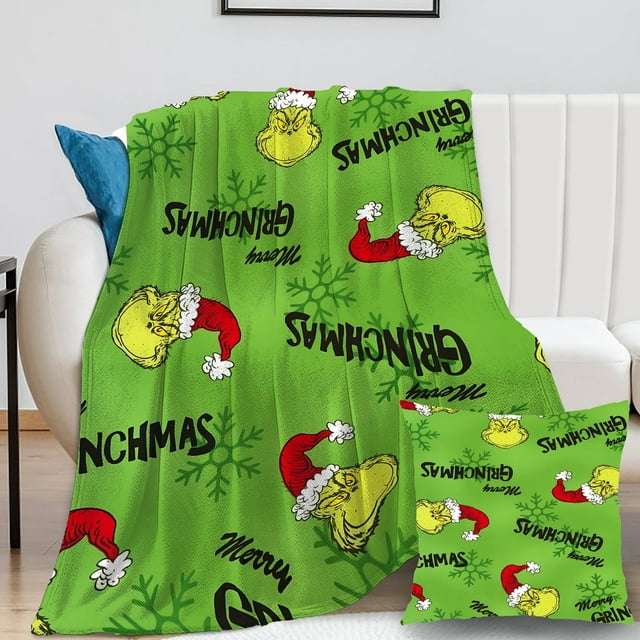 2Pcs/Set Grinch Blanket with Grinch Pillow Case Soft Plush Boy ...
