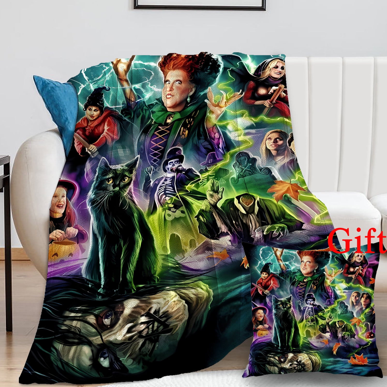 2Pcs/Set Hocus Pocus halloween blanket with Pillow Case Warmth Fleece ...