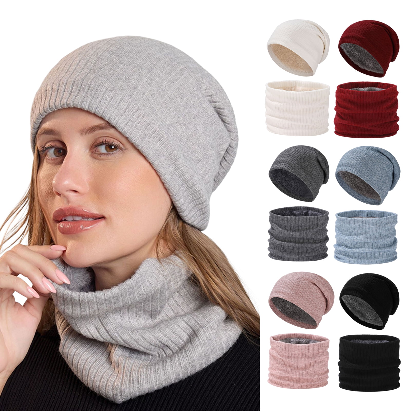 2Pcs/Set Knitted Neck Gaiter Beanie Hat Winter Cold Weather Outdoor ...