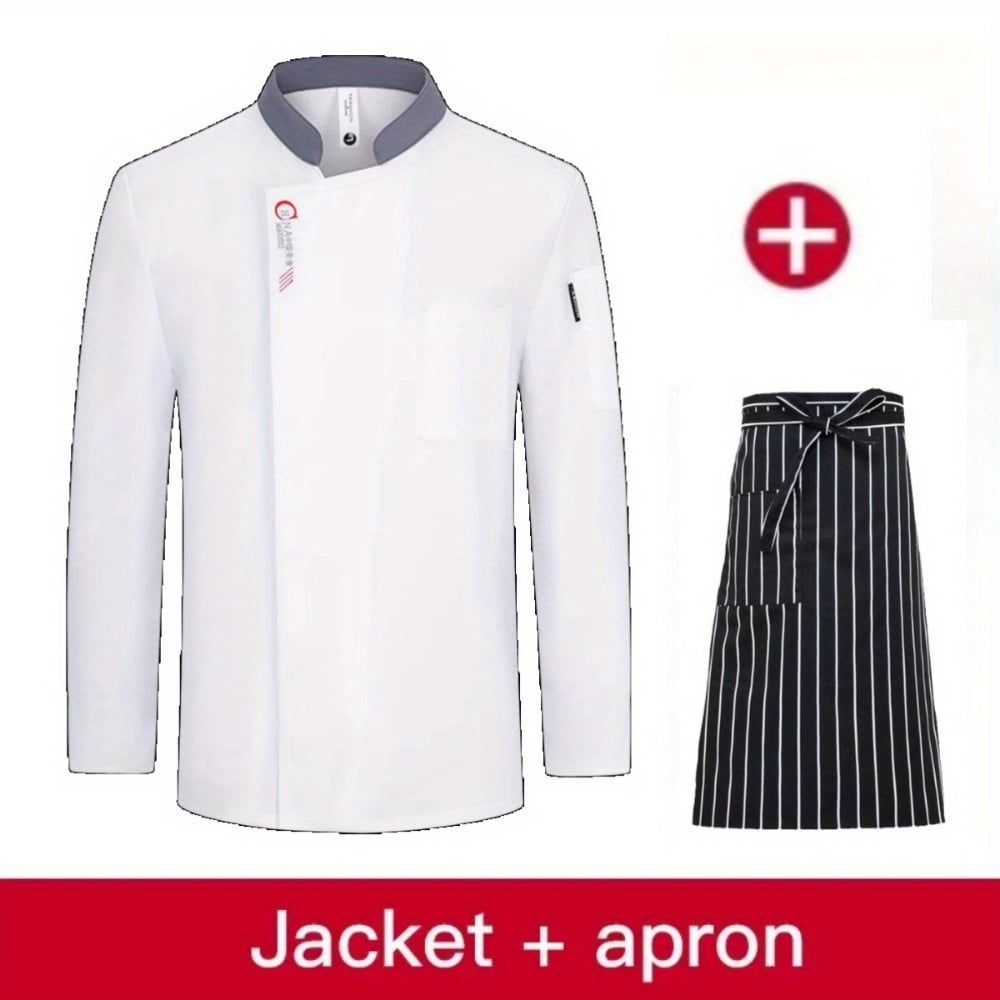 2Pcs Set Men Long Sleeve Chef Uniform Restaurant Chef Jacket with Apron ...