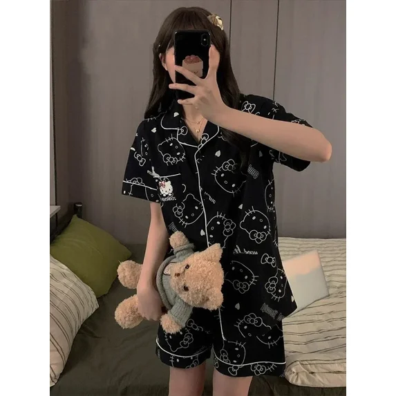 2Pcs/Set Pajamas Loungewear Kawaii Cute Home Wear Shirt Shorts Set ...