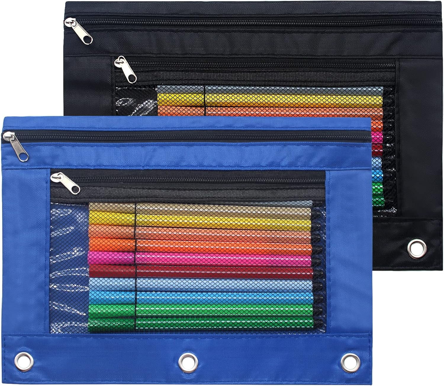 2Pcs/Set Pencil Pouch 3 Ring Binder Pouch Zippered Pencil Case Canvas ...
