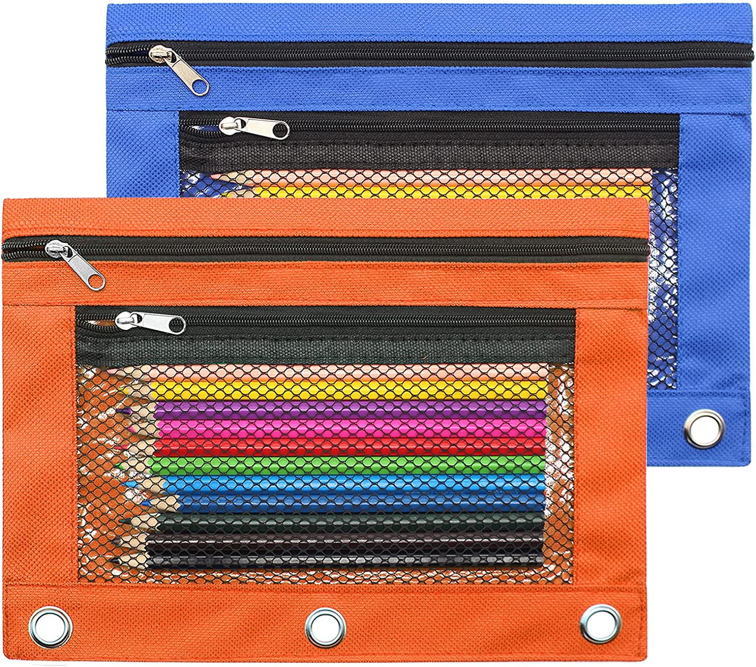 2Pcs/Set Pencil Pouch 3 Ring Binder Pouch Zippered Pencil Case Canvas ...