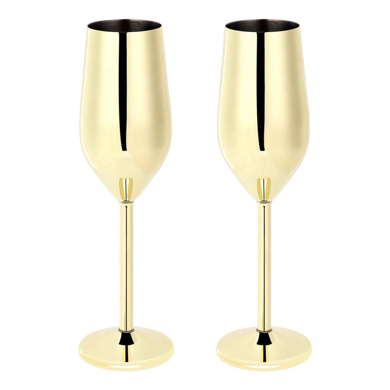 2Pcs/Set Shatterproof Stainless Champagne Glasses Brushed Gold Wedding ...