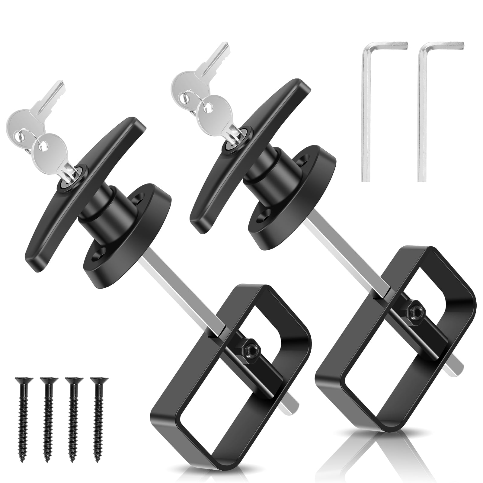 2Pcs Shed Door Latch T Handle Lock Kit with 4 Keys and 4 Screws 5-1 ...