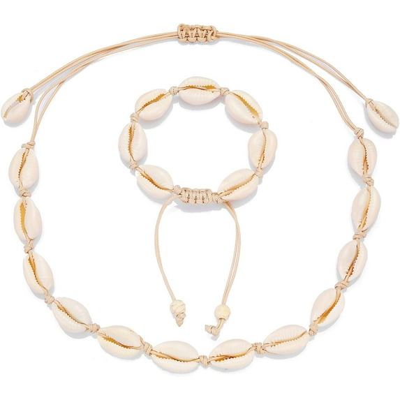 2Pcs Shell Necklace Anklet for Women Handmade Adjustable Puka Beach ...