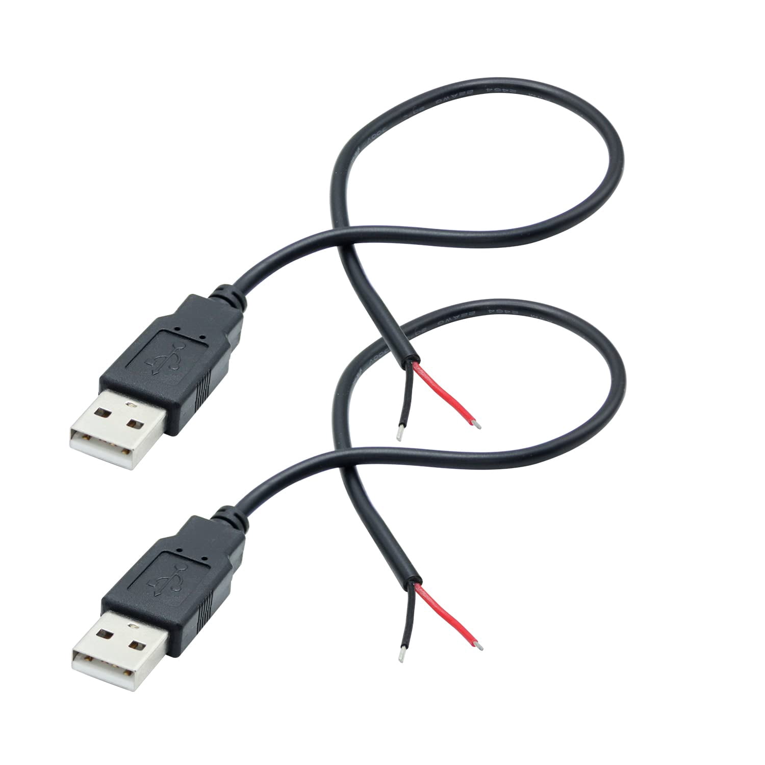 2Pcs Short USB 2.0 Male 2 Pin Bare Wire 30cm/11.8in, USB A 5V/3A ...