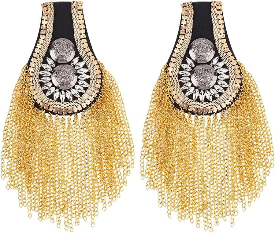 2Pcs Shoulder Brooch Badge Rhinestone Tassel Shoulder Epaulet Long ...