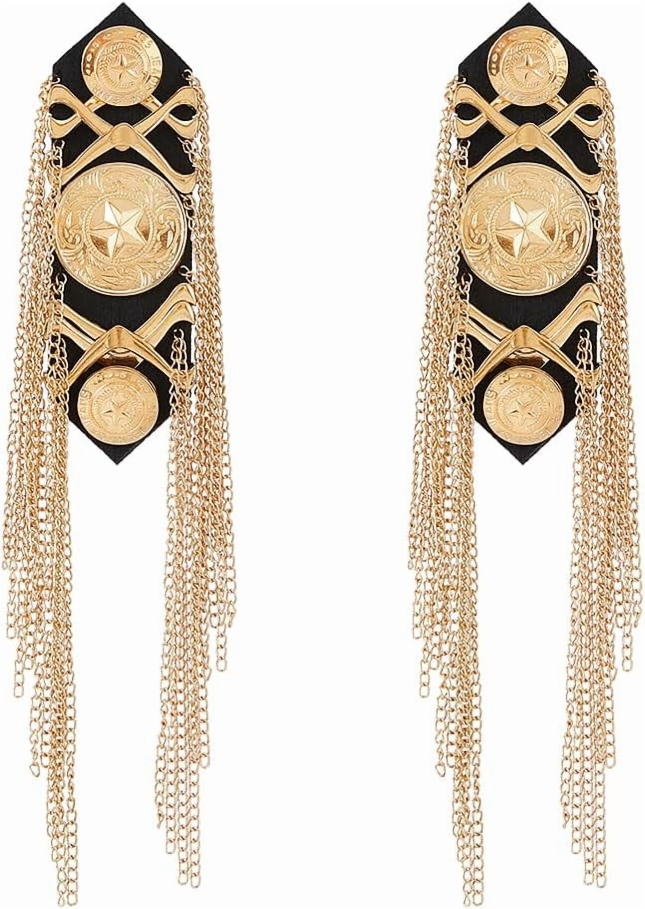 2Pcs Shoulder Epaulettes Alloy Chain Tassel Epaulettes Gold Epaulet ...