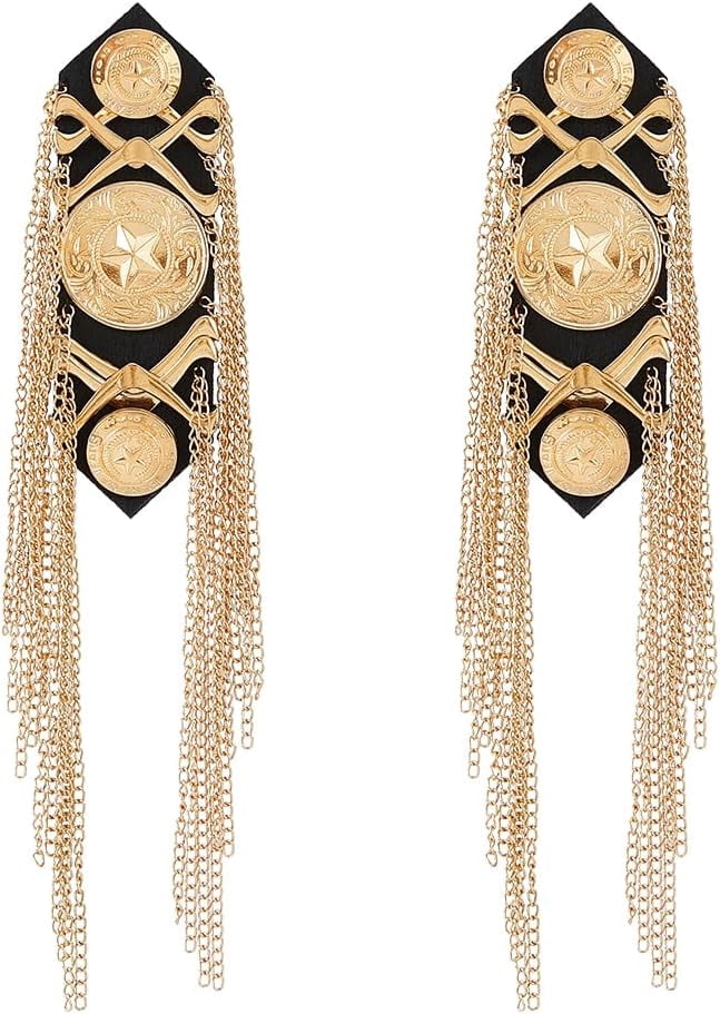 2Pcs Shoulder Epaulettes Alloy Chain Tassel Epaulettes Gold Epaulet ...