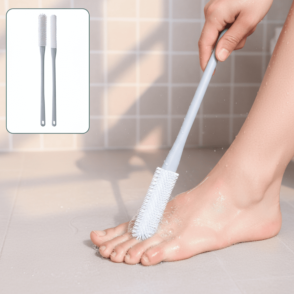 2Pcs Shower Foot Brush and Toe Scrubber Set with Long Handle Soft ...