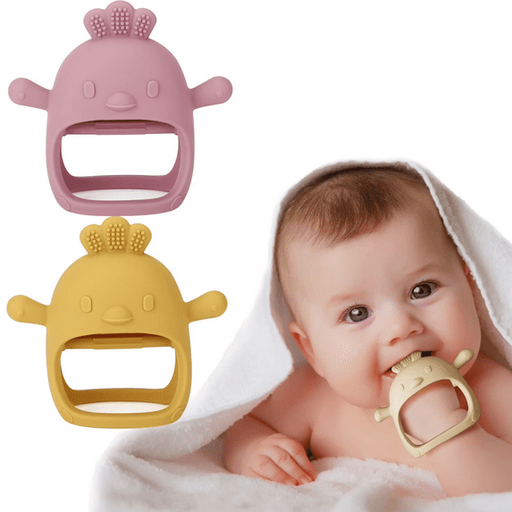 2Pcs Silicone Baby Teether Toy for Infants 3+ Months, BPA Free Anti ...