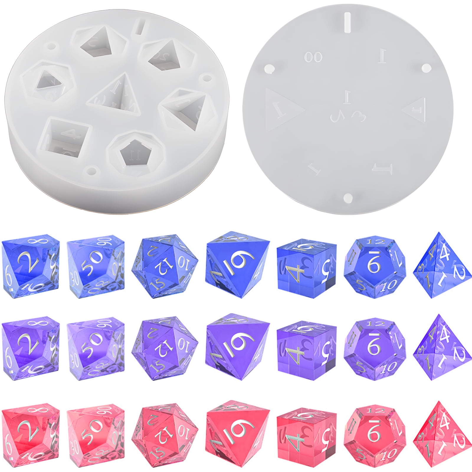 2Pcs Silicone Dice Moulds 7 Shapes Resin Dice Mould Set Easy to Release ...
