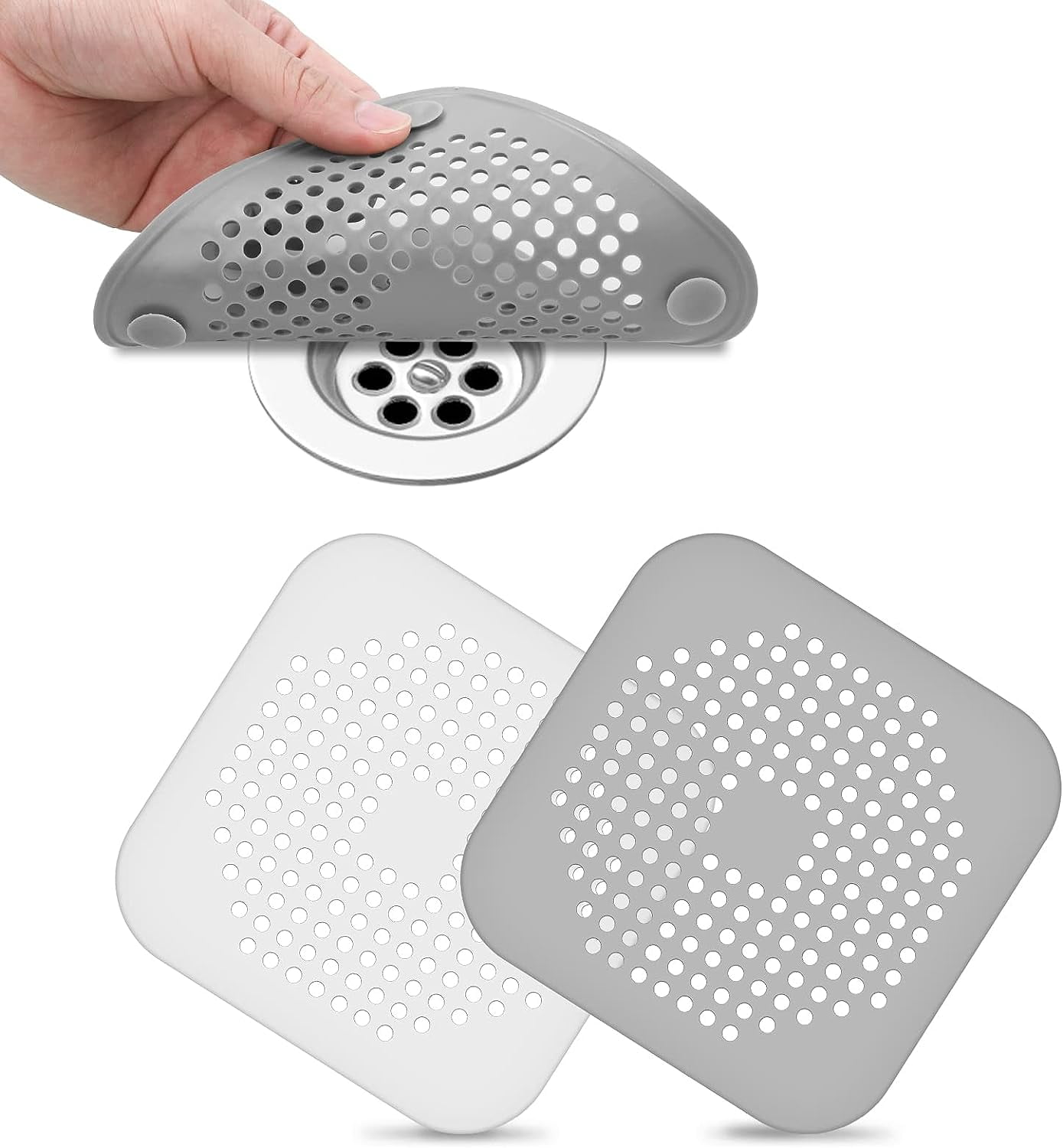 2Pcs Silicone Drain Strainers, Shower Drain Cover Hair Catcher with ...