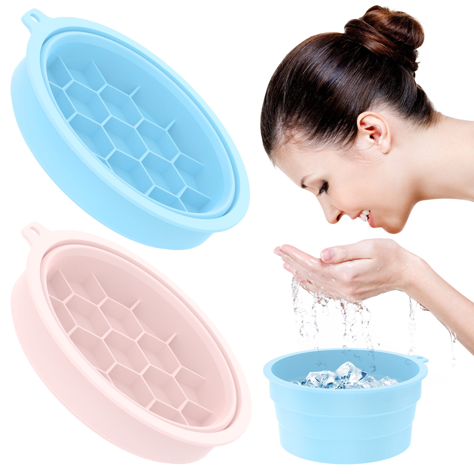 2Pcs Silicone Facial Ice Bath Bowl Portable Foldable Face Icebath ...