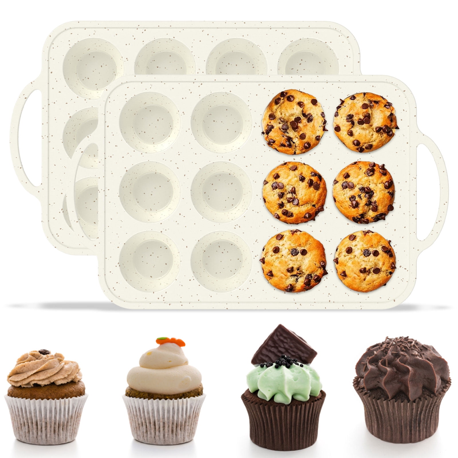 2Pcs Silicone Muffin Pan Nonstick Silicone Baking Mold 12 Cup Silicone ...