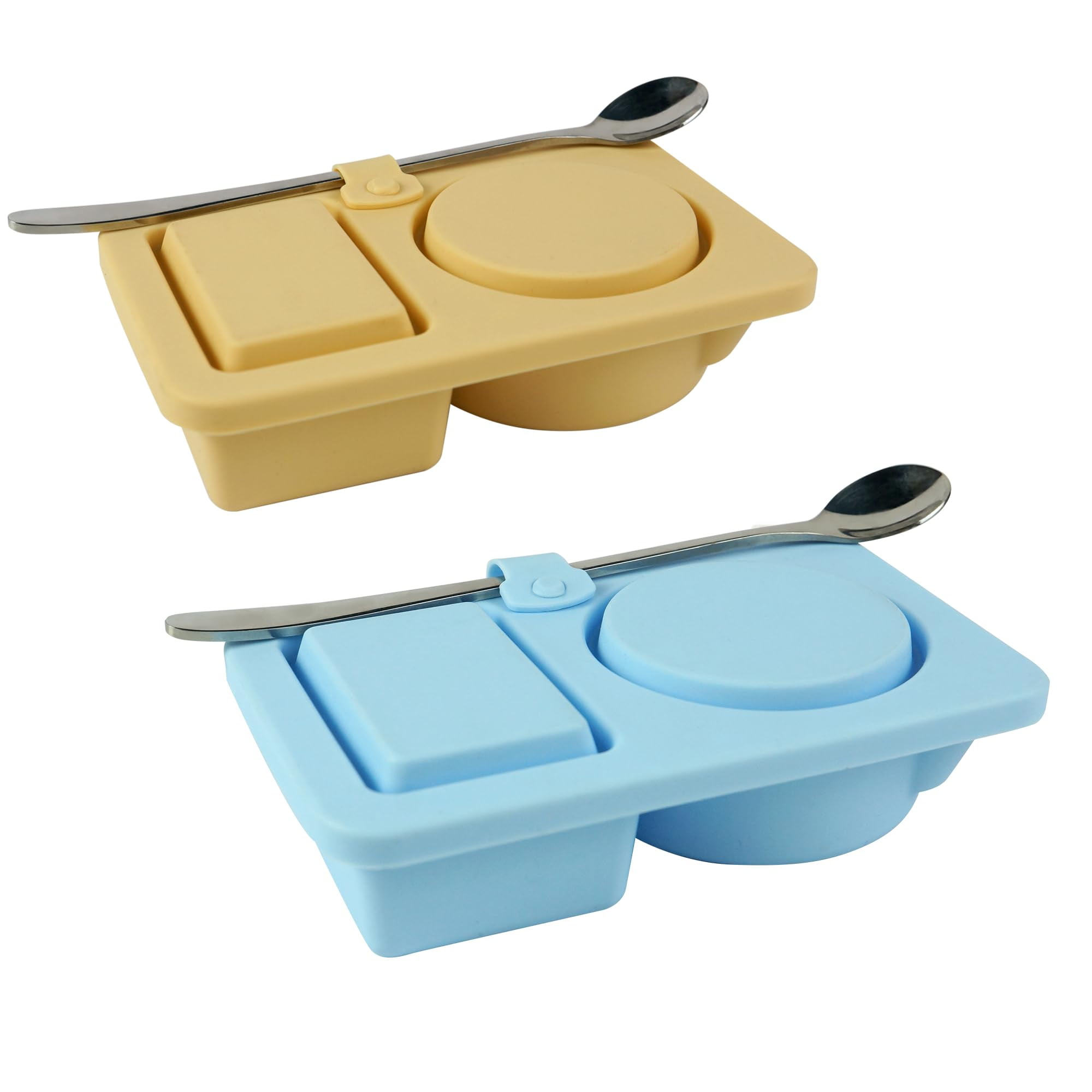 2Pcs Silicone Reusable Snack Containers, 2-Compartment Dipping ...