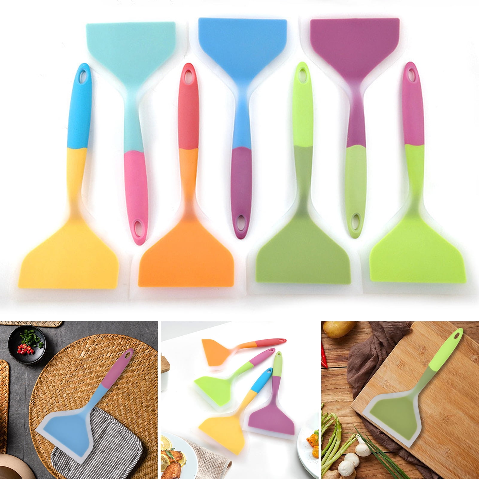2Pcs Silicone Spatula, Nonstick Pancake Shovel with Short Handle, Fried ...
