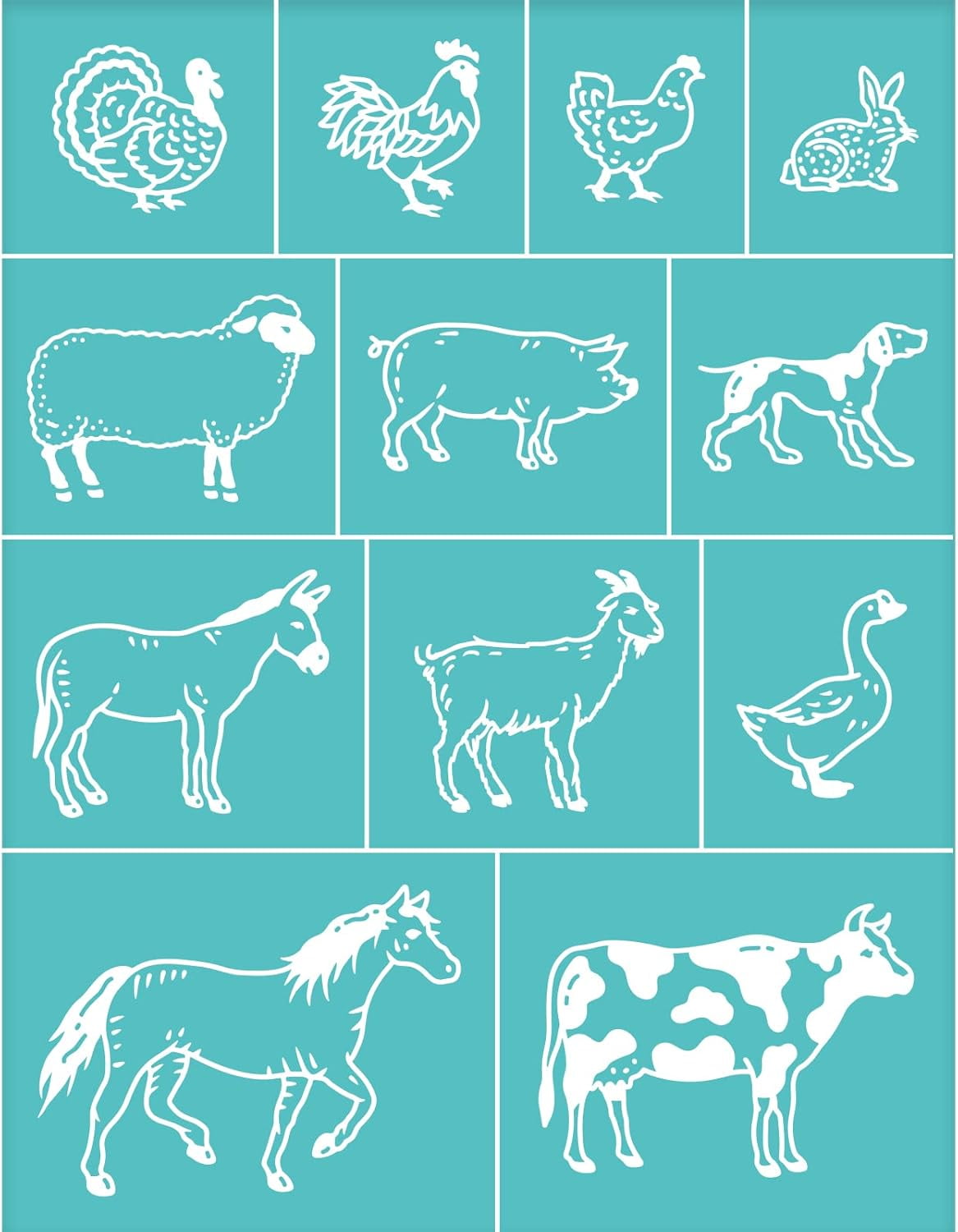 2Pcs Silk Screen Stencils Self-Adhesive Stencils Farm Animal Theme ...