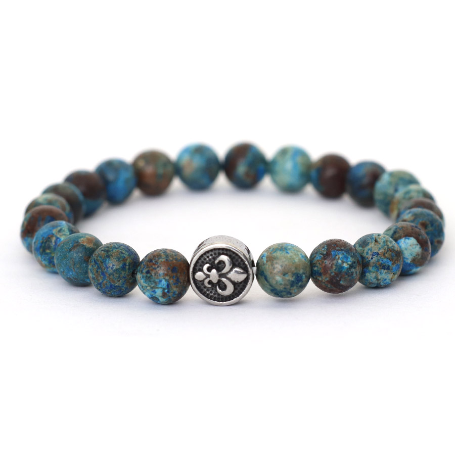 2Pcs Simple Style Natural Stone Bracelet for Men Stainless Steel Metal ...