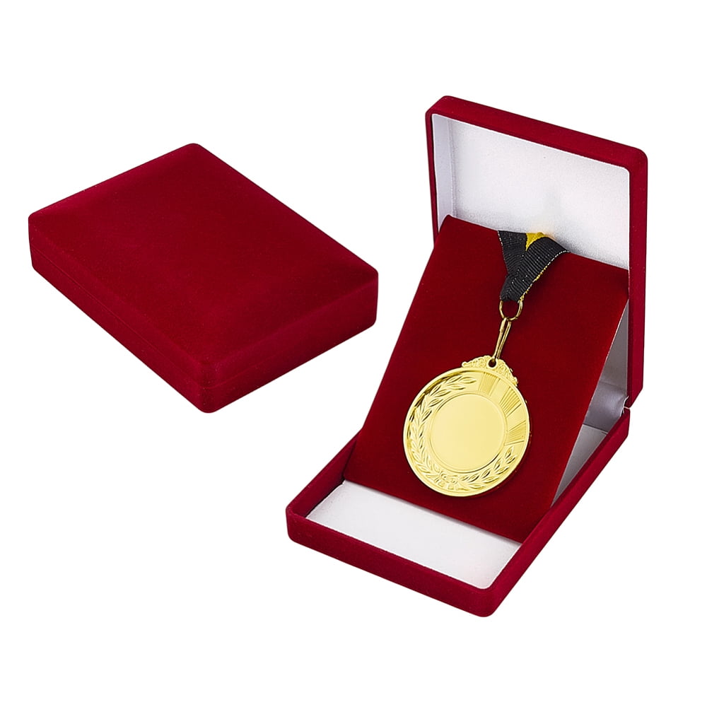 2Pcs Single Medal Storage Boxes Dark Red Velvet Badge Display Boxes ...