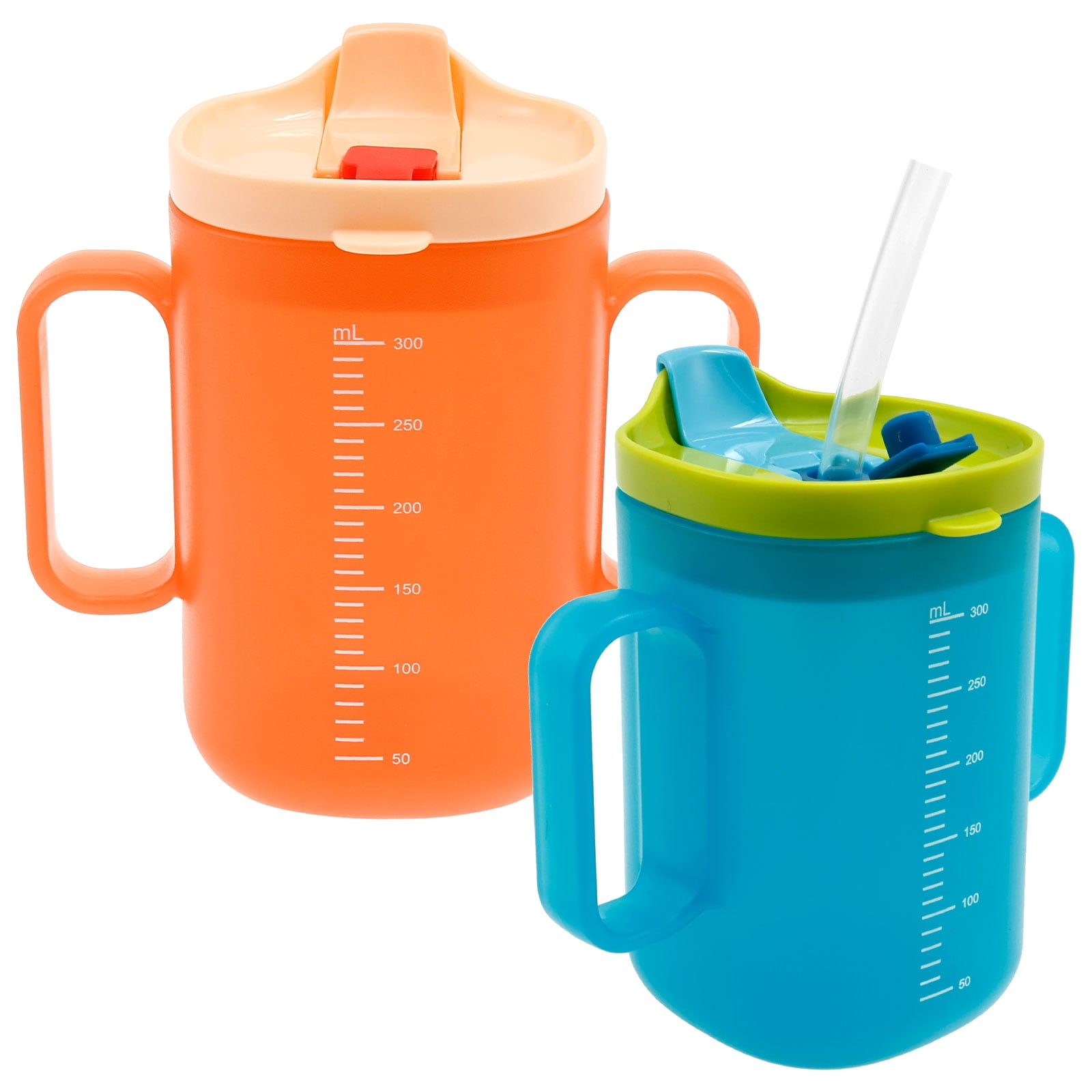 2Pcs Sippy Cup with Straw Portable Elderly Spill Proof Cup with Handle ...