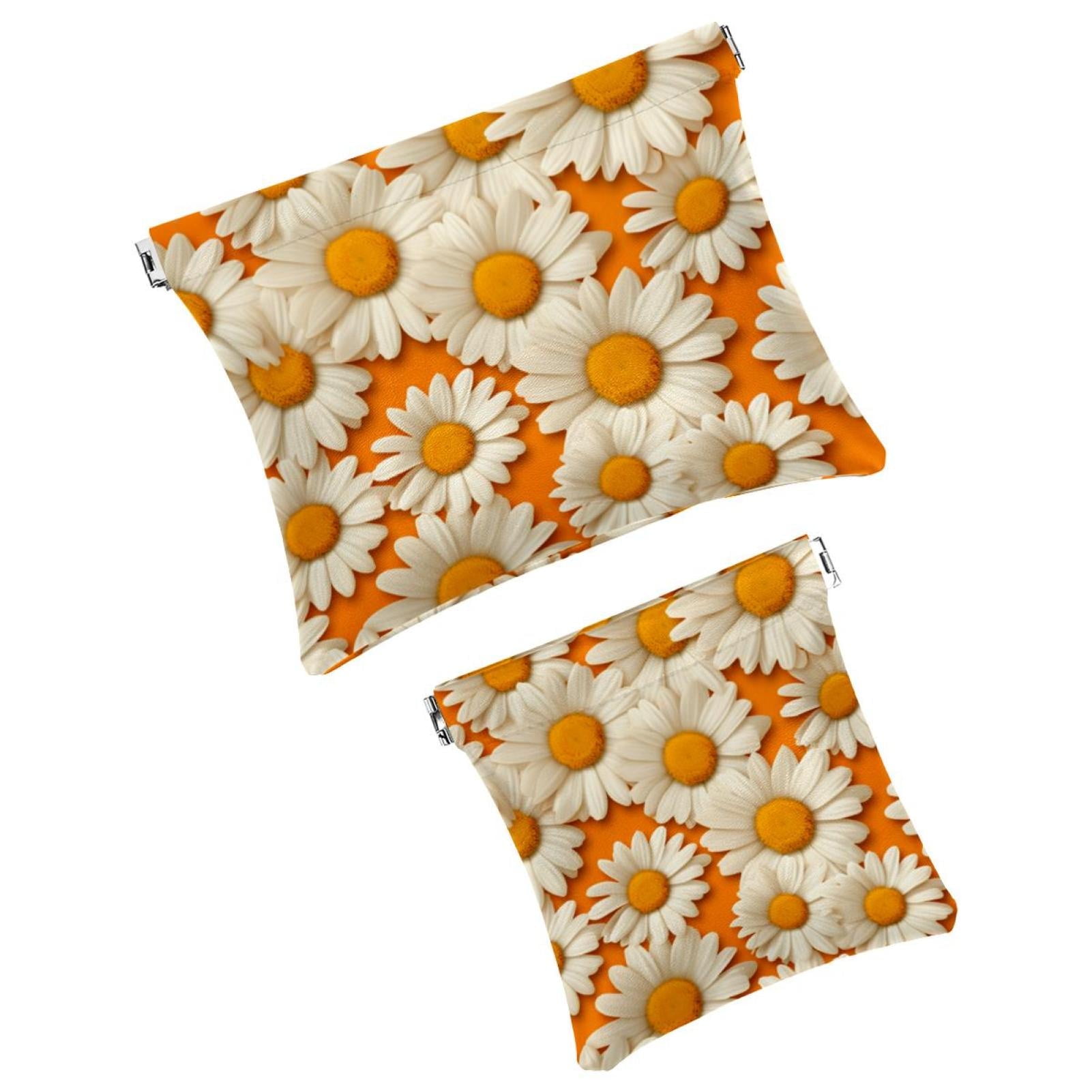 2Pcs Small Makeup Bag for Purse, Daisy Pattern Vintage Pocket Cosmetic ...