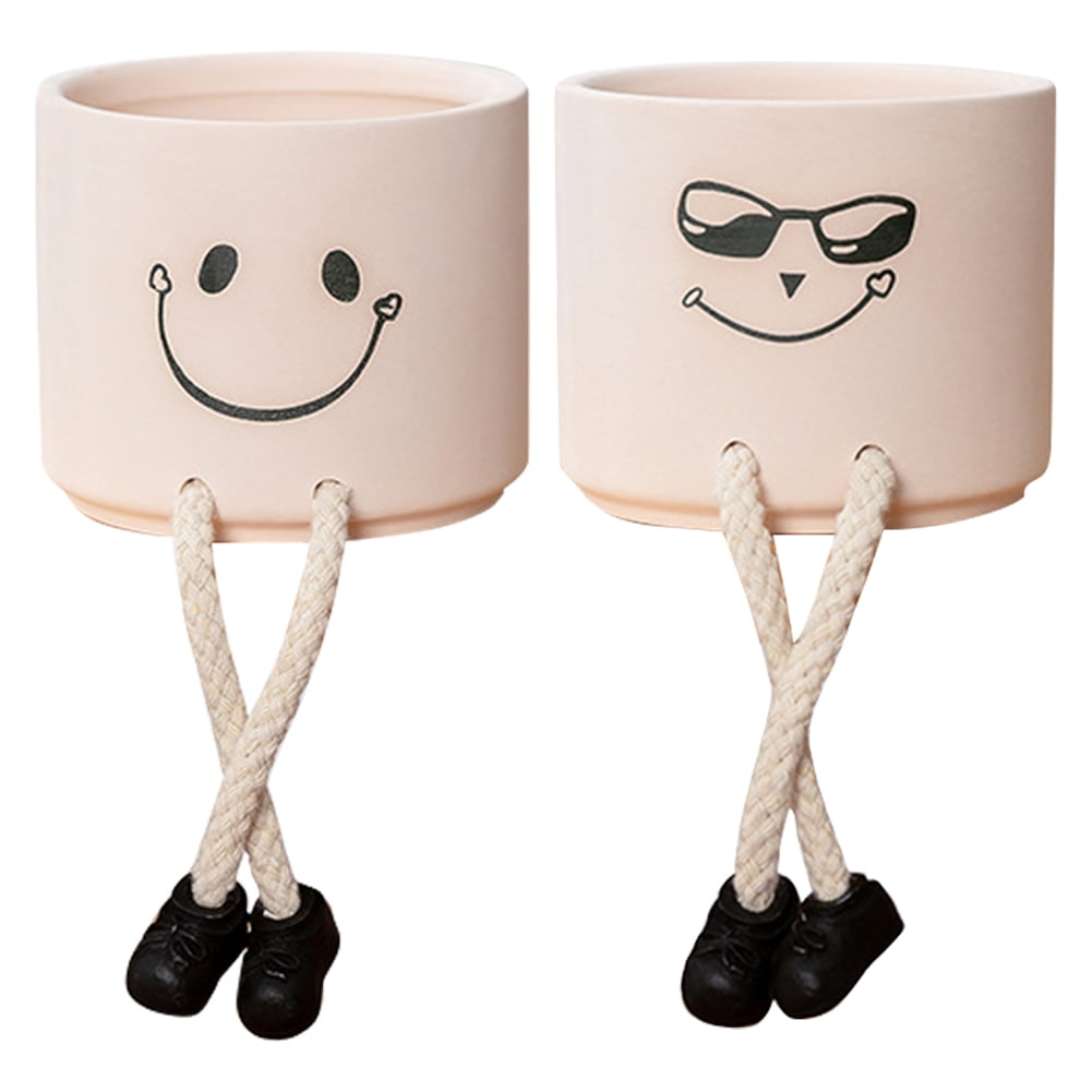 2Pcs Smile Face Planter Pot,Ceramic Flower Head Planters with Hanging ...