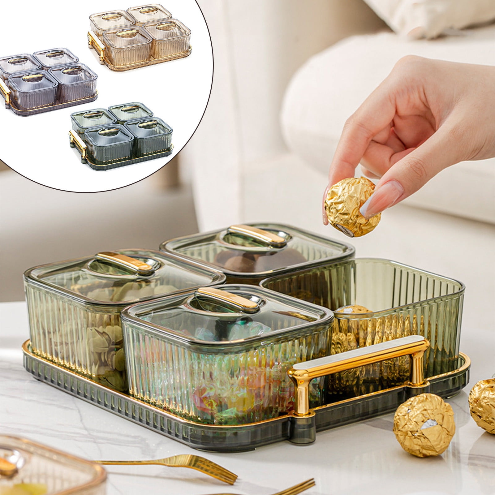 2Pcs Snack Serving Tray under $5! Kadlawus Clear Snack Tray with Containers, 4 Compartment ...