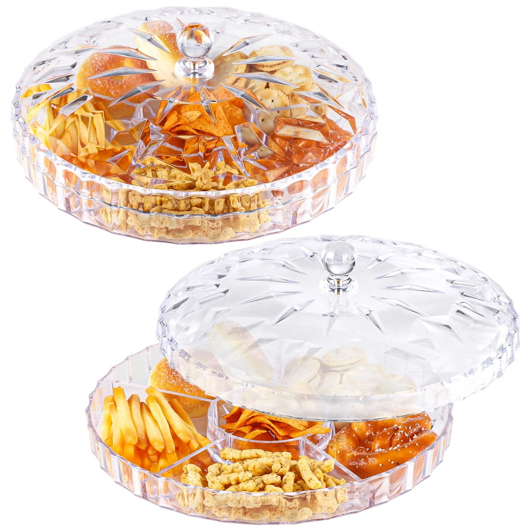 2Pcs Snack Serving Trays, 6 Compartments Snack Trays with Lids, 11.8 ...
